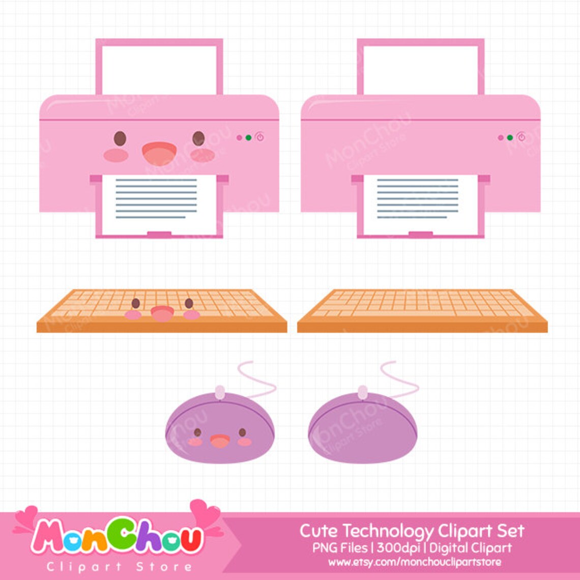 Kawaii Technology Clipart Cute Tech Clipart Set Instant | Etsy