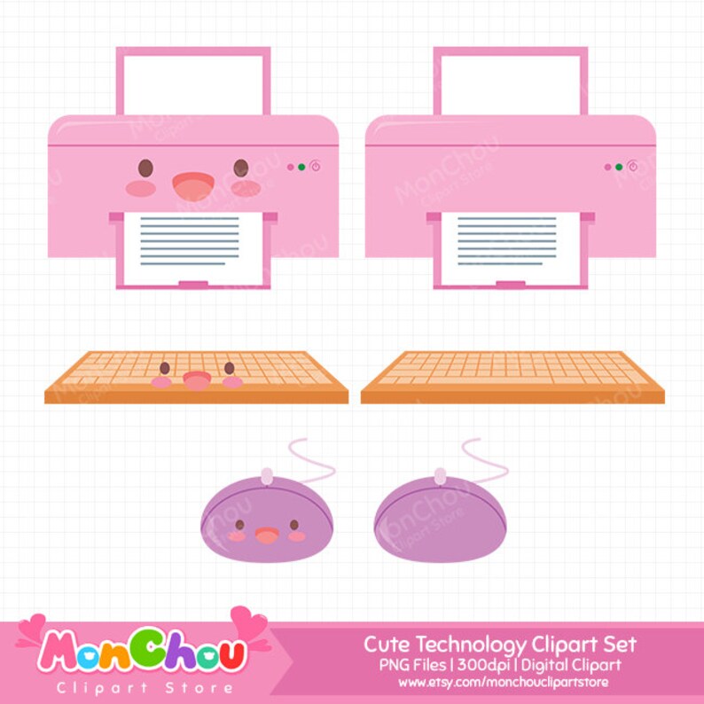 Kawaii Technology Clipart Cute Tech Clipart Set Instant | Etsy