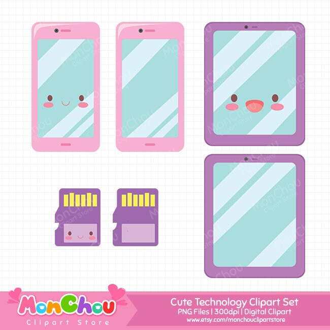Kawaii Technology Clipart - Cute Tech Clipart Set - Instant Download ...
