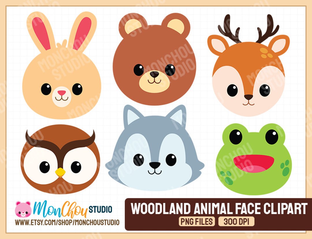 Woodland Animal Face Clipart - Cute Woodland Animal Heads Graphics ...