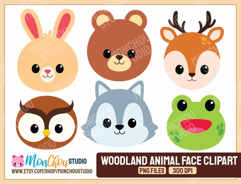 Woodland Animal Face Clipart - Cute Woodland Animal Heads Graphics ...