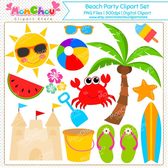 Beach Party Clipart for Commercial and Personal Use Cliparts | Etsy