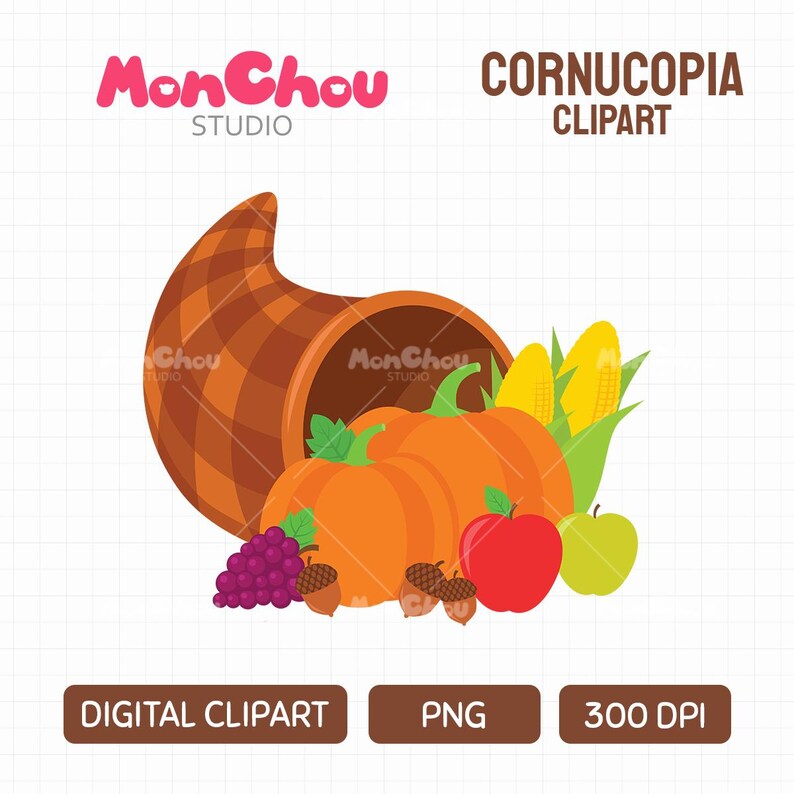 Cornucopia Clipart - Harvest Cornucopia Clip Art Solo - Etsy