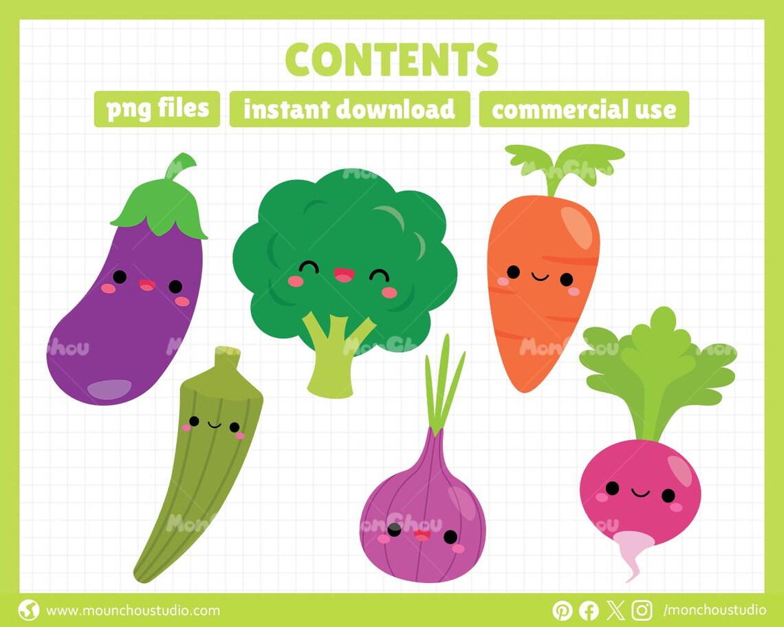 Cute Veggies Clipart Set - Kawaii Vegetable Printable Clip Art for ...
