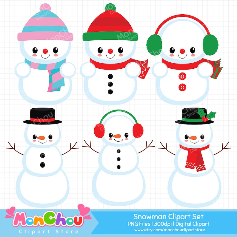 Snowman Clipart - Cute Snowman Clipart Set - Instant Download ...