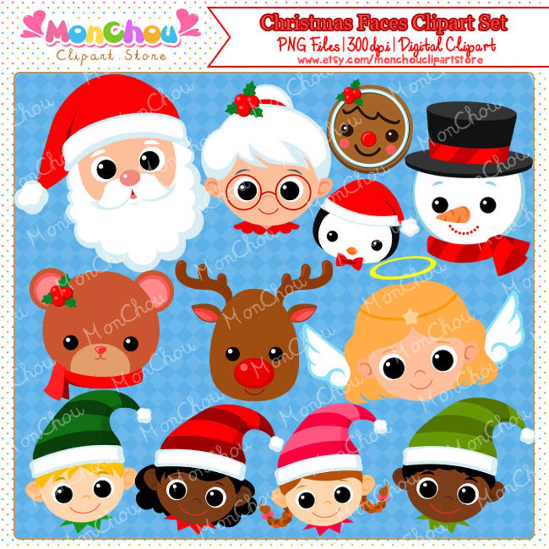 Christmas Faces Clipart for Commercial and Personal Use Cliparts - Etsy