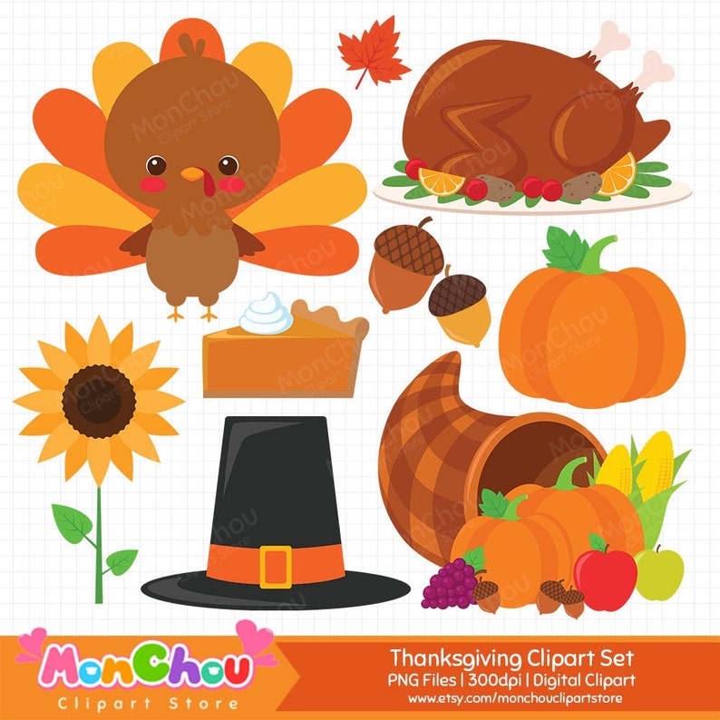 Thanksgiving Clipart Cute Thanksgiving Holiday Clipart Set - Etsy