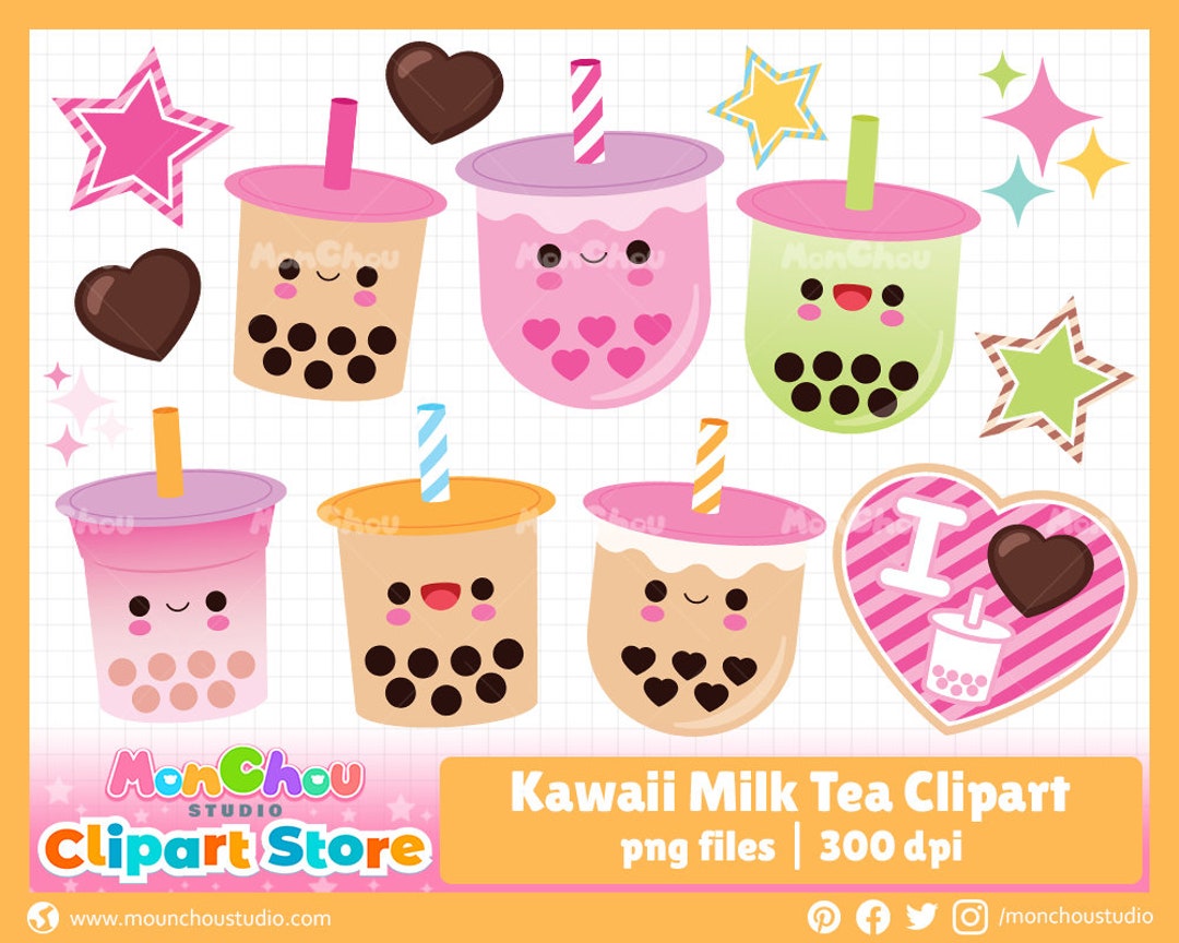 Milk Tea Clipart Set - Kawaii Boba Milk Tea Clip Art for Commercial and ...