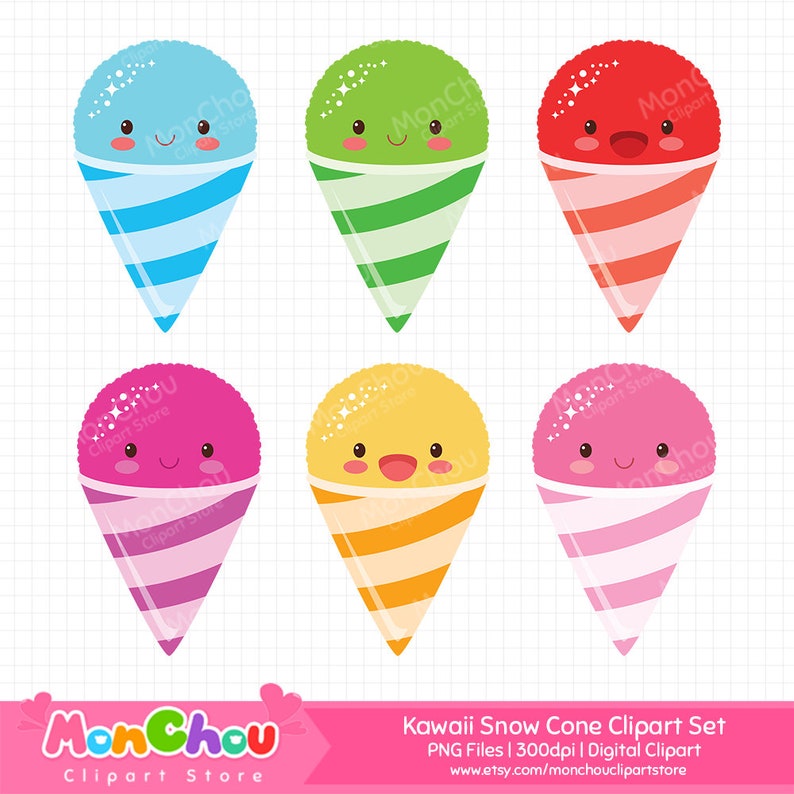 Snow Cone Clipart Kawaii Snowcone Clipart Set Commercial and Personal ...