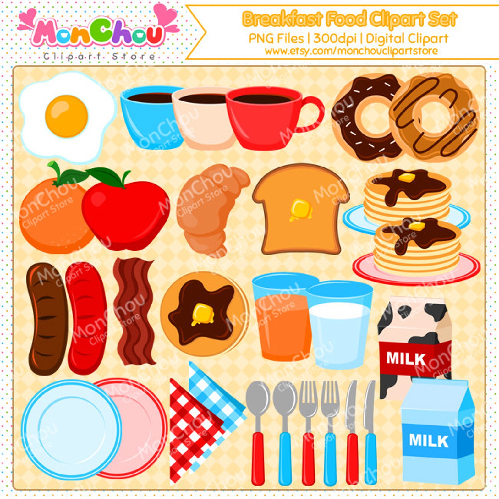 Breakfast Food Clipart for Commercial and Personal Use | Etsy