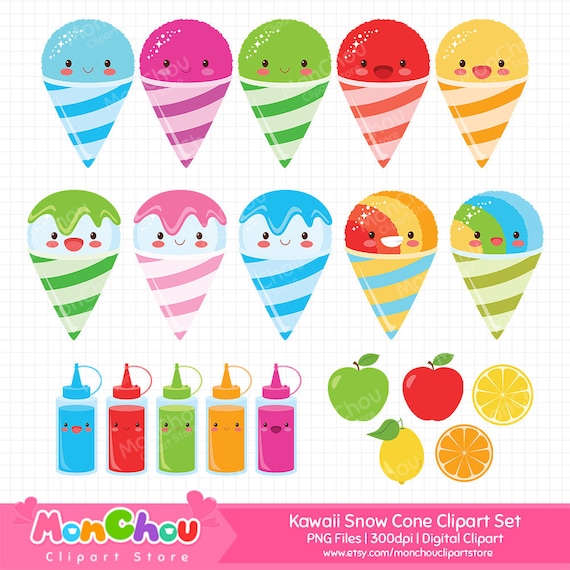 Snow Cone Clipart Kawaii Snowcone Clipart Set Commercial | Etsy