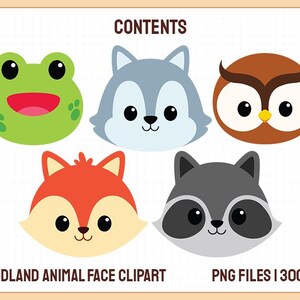 Woodland Animal Face Clipart - Cute Woodland Animal Heads Graphics ...