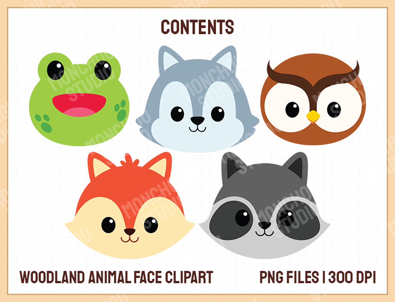 Woodland Animal Face Clipart - Cute Woodland Animal Heads Graphics ...