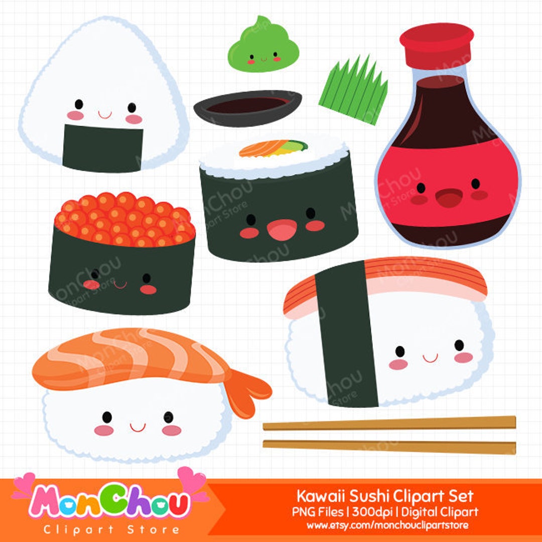 Kawaii Sushi Clipart - Cute Sushi Clipart Set - Instant Download ...