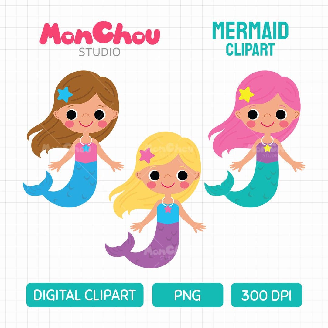 Mermaid Clipart - Cute Mermaid Clip Art Solo Ala Carte - Etsy