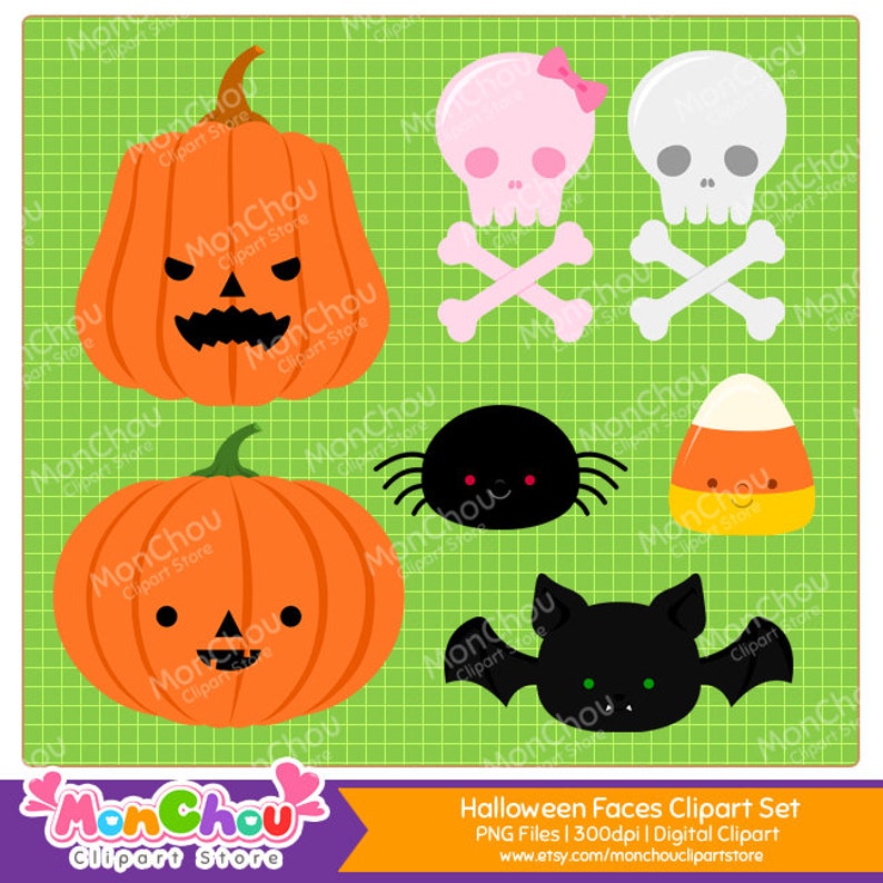 50% OFF SALE Halloween Faces Clipart Cute Halloween Faces - Etsy