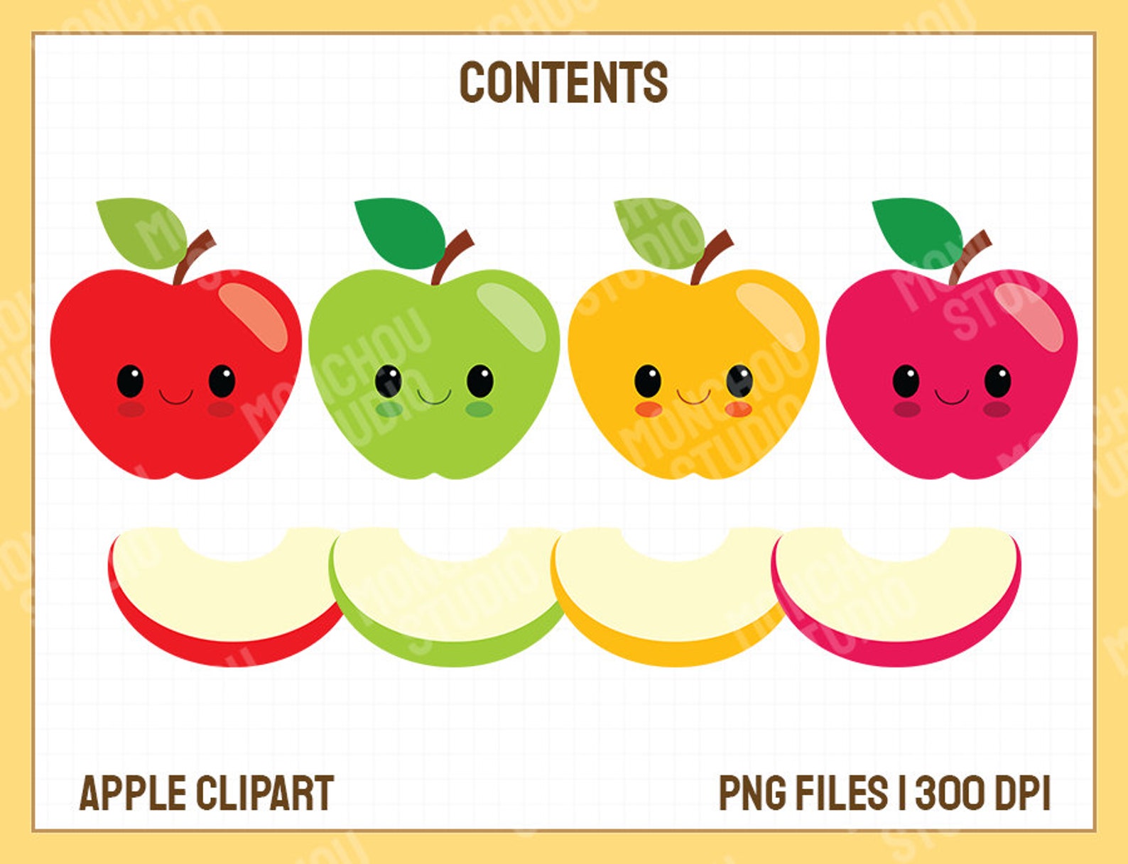 Kawaii Apple Clipart Commercial and Personal Use Cliparts - Etsy