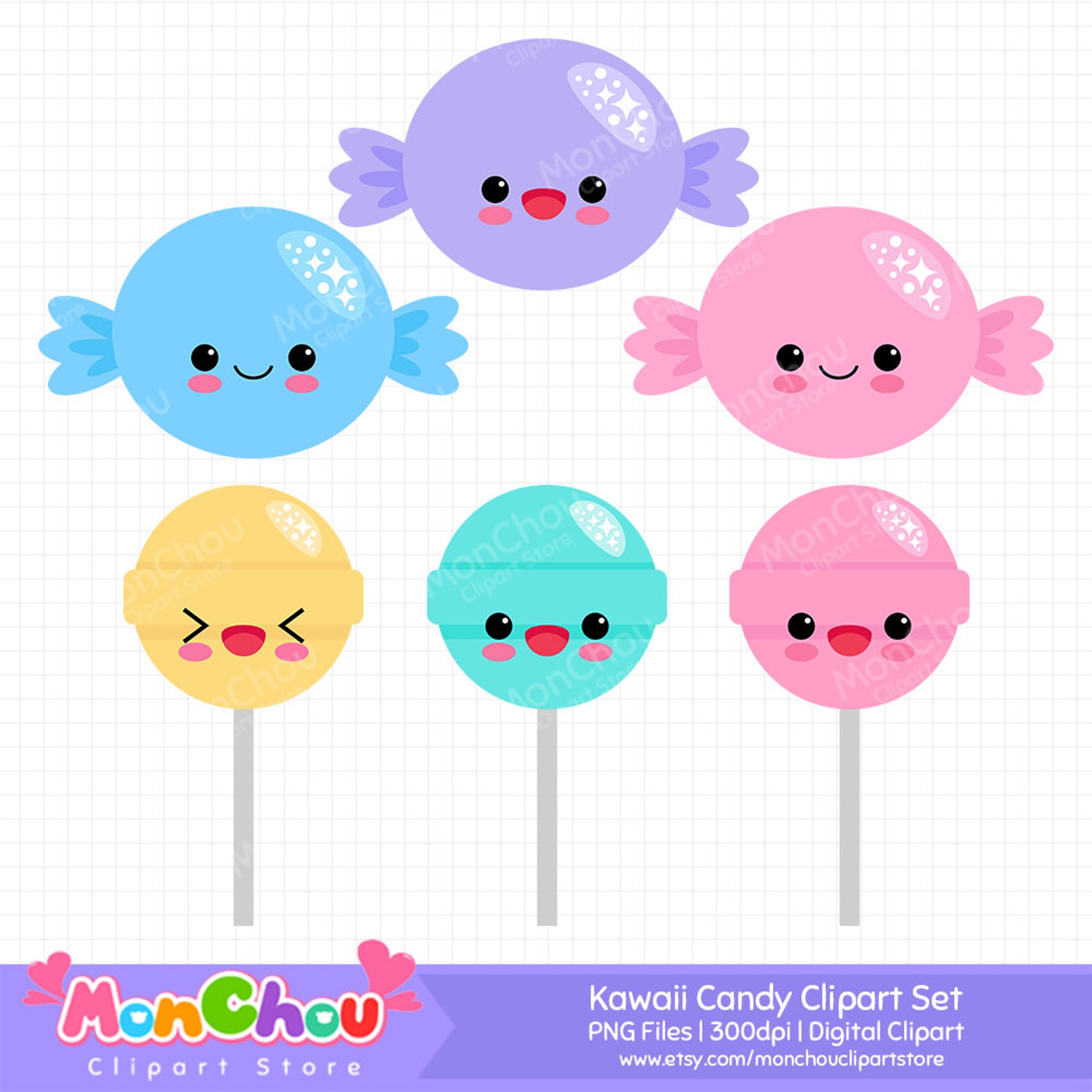 Kawaii Candy Clipart - Candies and Sweets Clipart Set - Instant ...