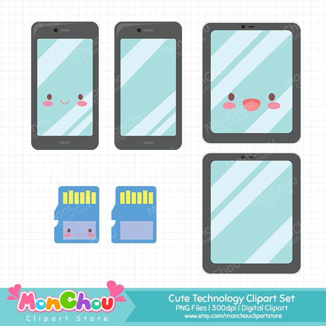 Kawaii Technology Clipart - Cute Tech Clipart Set - Instant Download ...