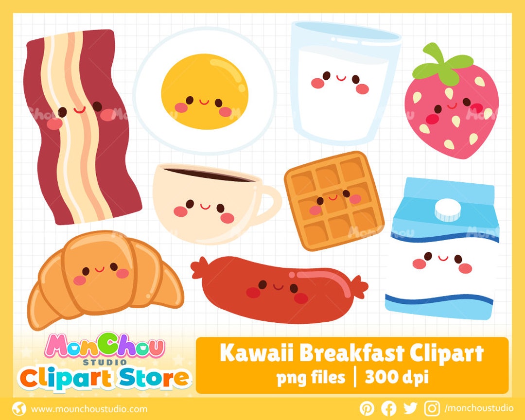 SALE 50% OFF! | Kawaii Breakfast Food Clipart Set - Cute Breakfast Clip ...