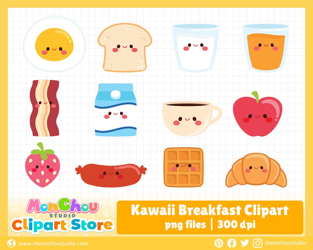 SALE 50% OFF Kawaii Breakfast Food Clipart Set Cute Breakfast Clip Art ...