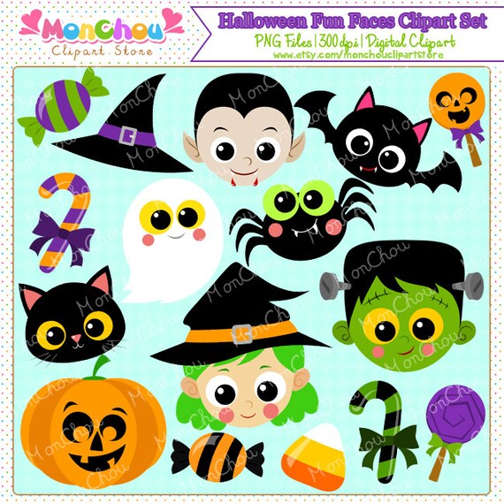 Halloween Fun Faces Clipart Set For Commercial and Personal | Etsy
