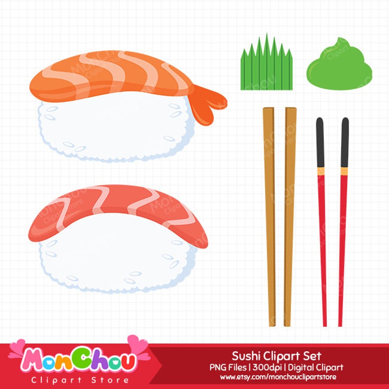 Sushi Clipart - Cute Sushi Clipart Set - Instant Download - Commercial ...