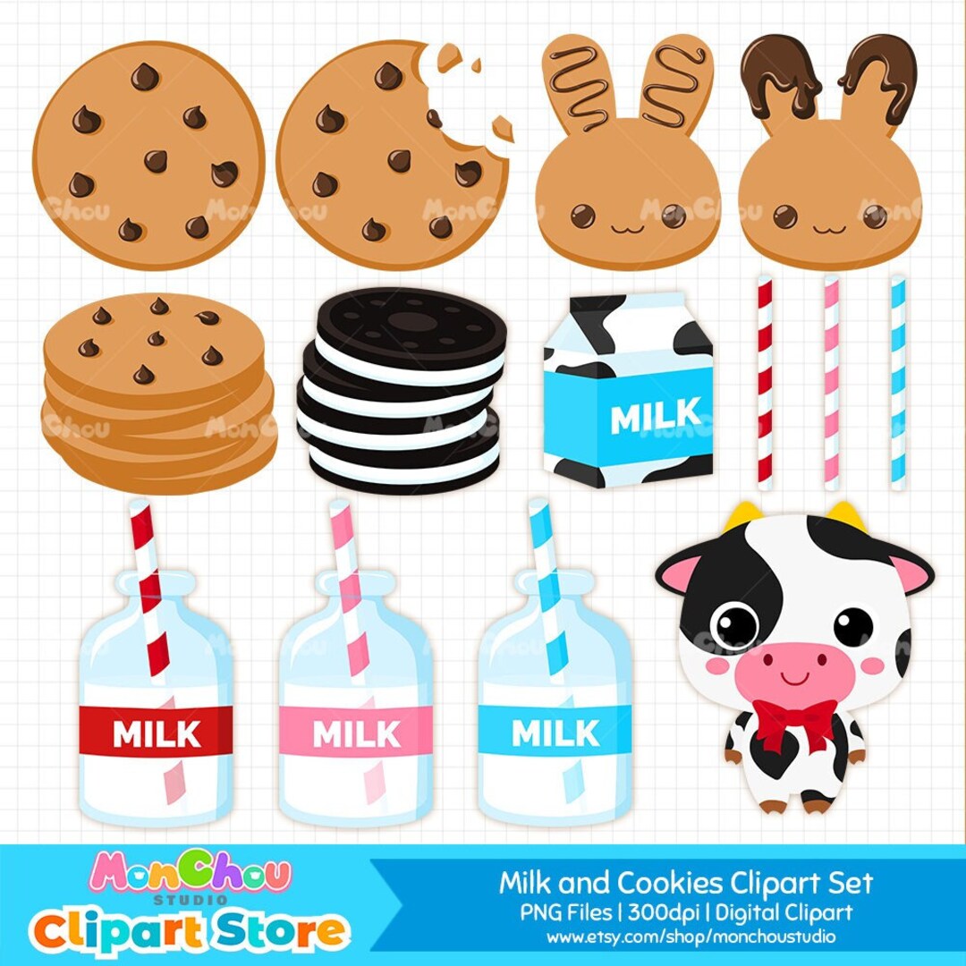 Milk and Cookies Clipart Yummy Milk and Cookies Clip Art Set Commercial ...