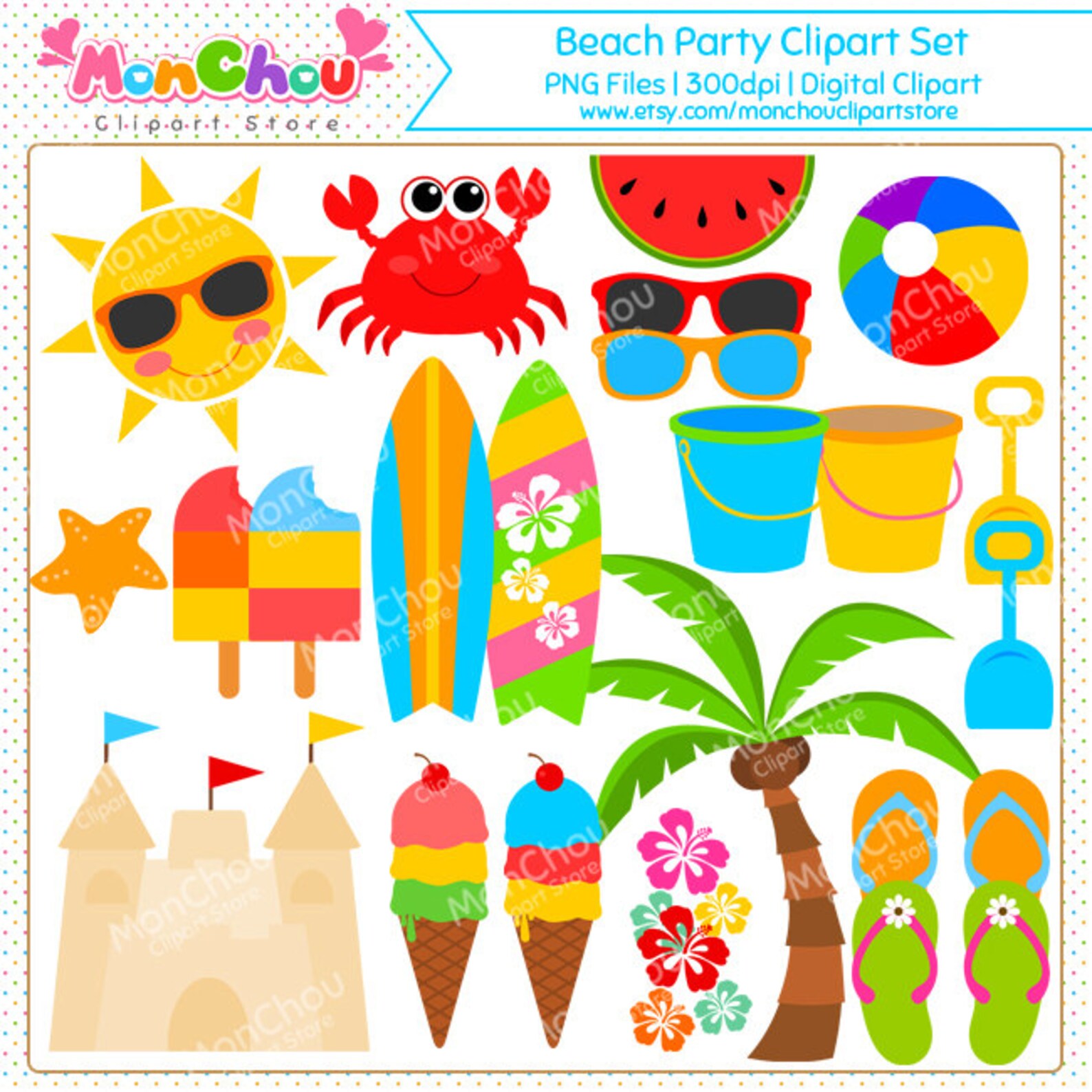 Beach Party Clipart for Commercial and Personal Use Cliparts - Etsy