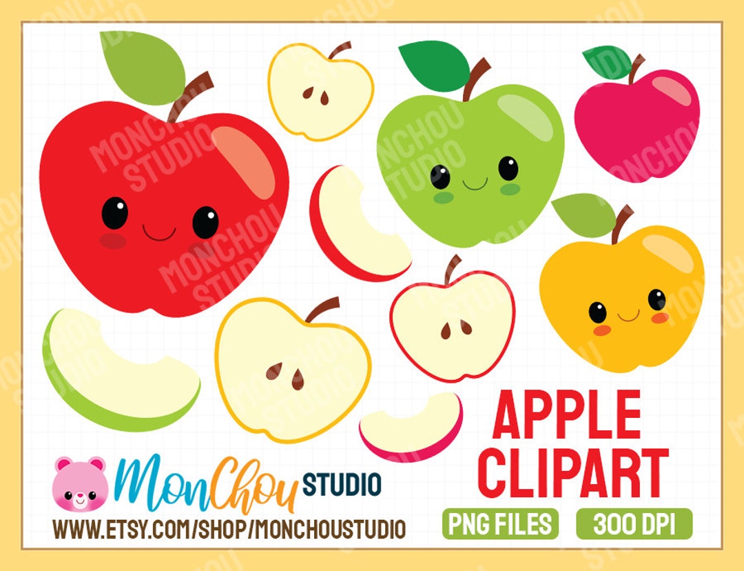 Kawaii Apple Clipart - Commercial and Personal Use Cliparts - Etsy
