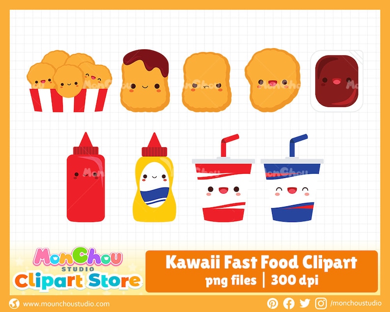 Fast Food Clipart Set - Kawaii Fast Food Printable Clip Art for ...