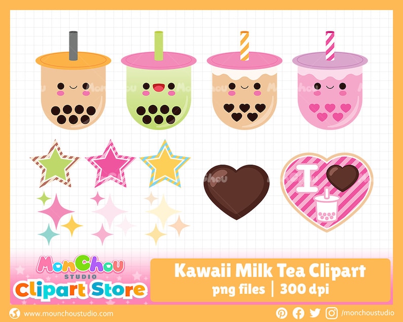 Milk Tea Clipart Set Kawaii Boba Milk Tea Clip Art for - Etsy