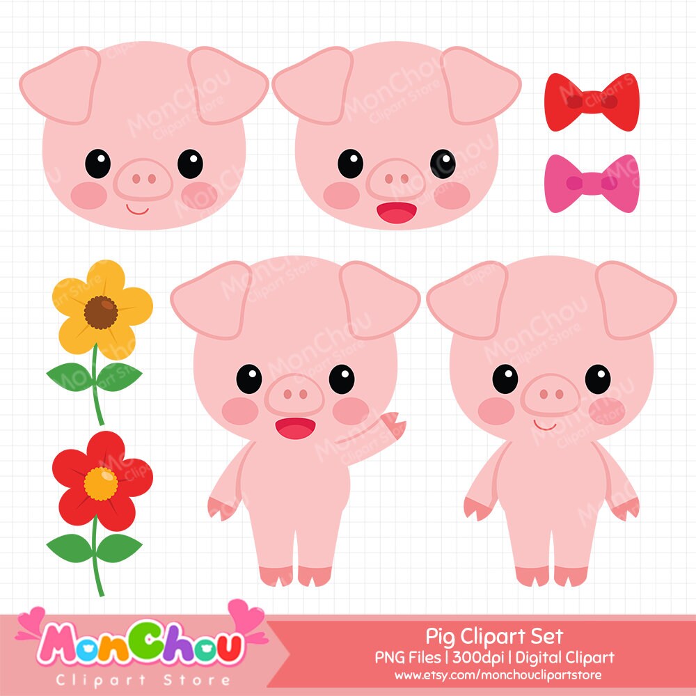 Pig Clipart Cute Piglet Kawaii Pig Clipart Instant Download Commercial ...