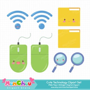 Kawaii Technology Clipart - Cute Tech Clipart Set - Instant Download ...