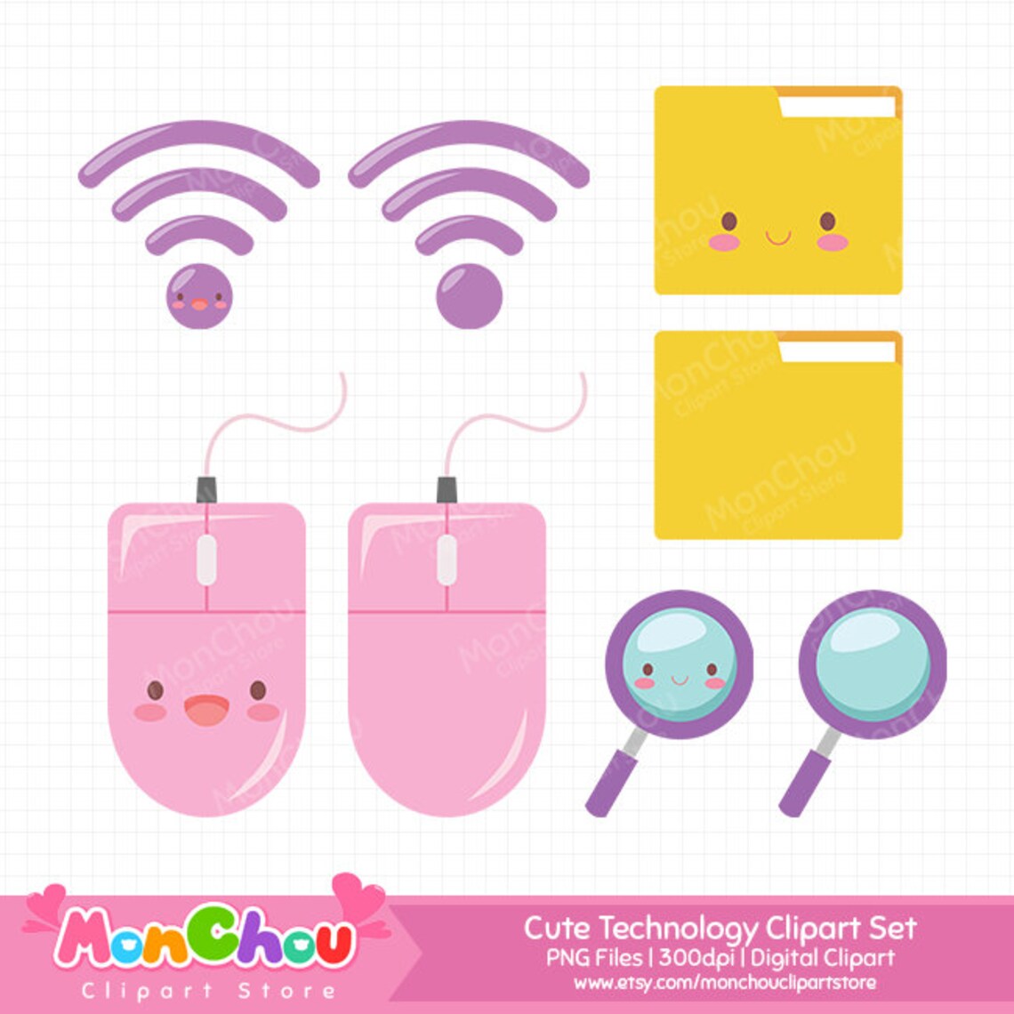 Kawaii Technology Clipart - Cute Tech Clipart Set - Instant Download ...