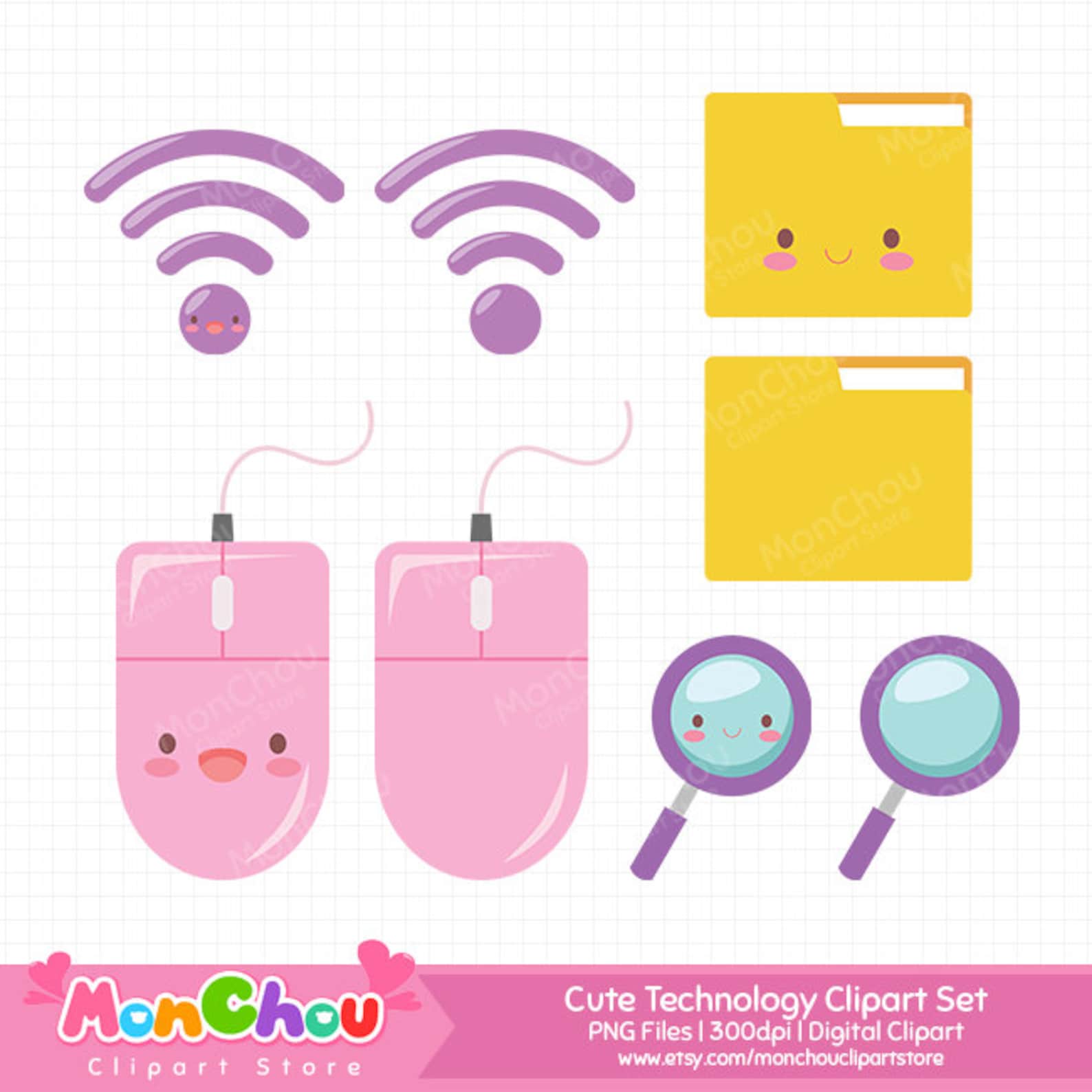 Kawaii Technology Clipart Cute Tech Clipart Set Instant | Etsy