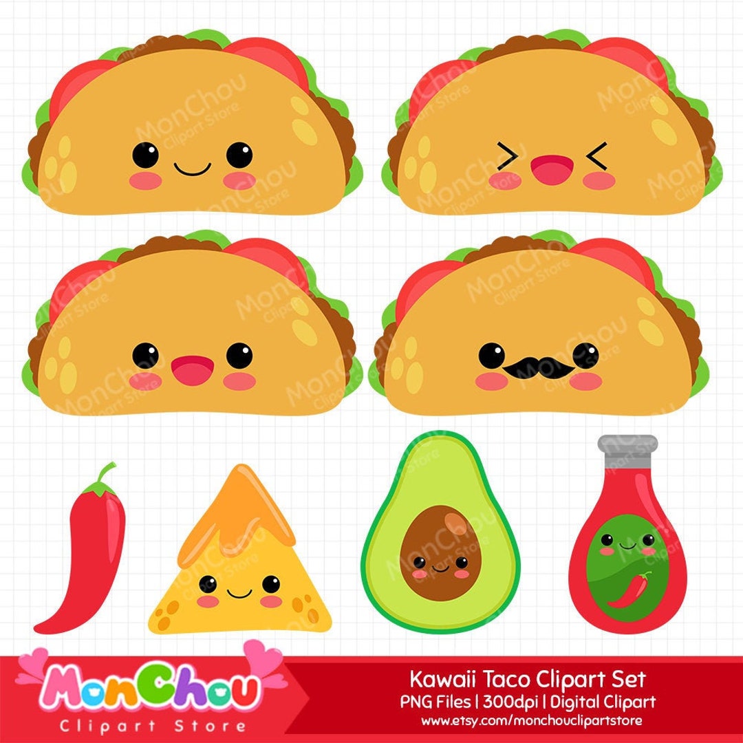 Kawaii Taco Clipart - Cute Taco Clipart Set - Instant Download ...