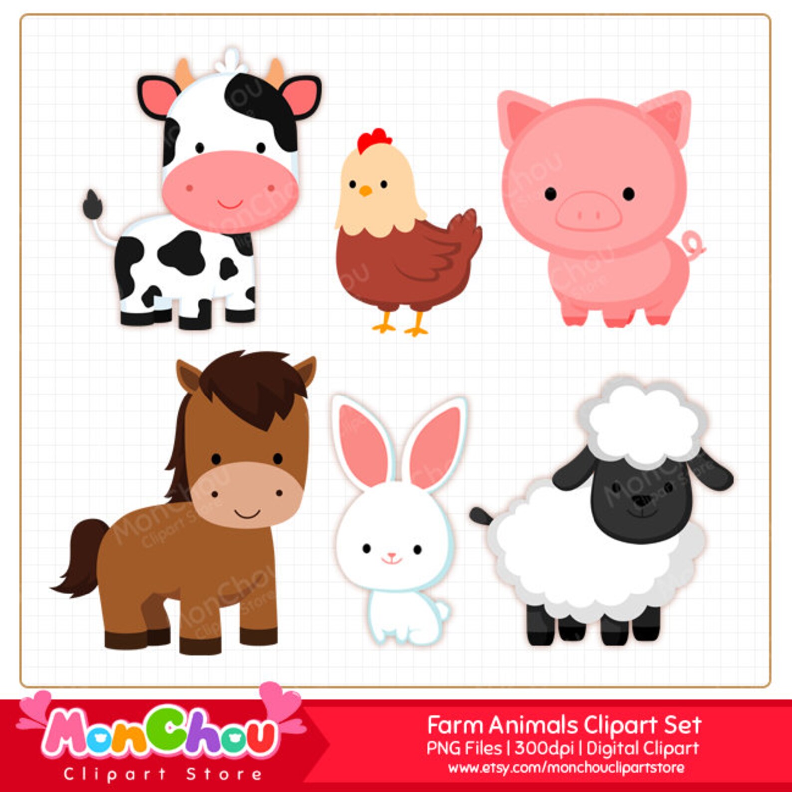 Farm Animals Clipart Clip Art for Commercial and Personal - Etsy