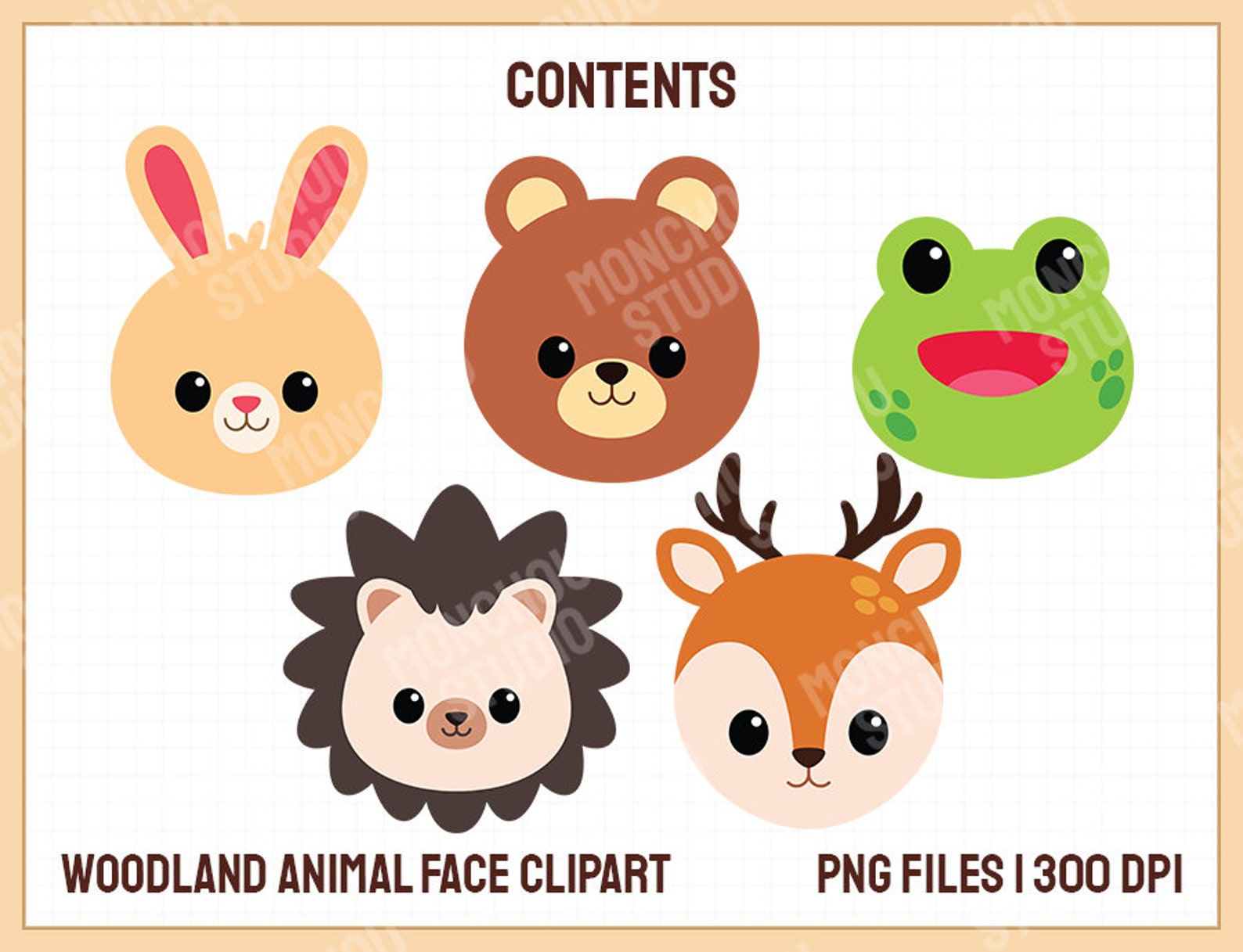 Woodland Animal Face Clipart - Cute Woodland Animal Heads Graphics ...