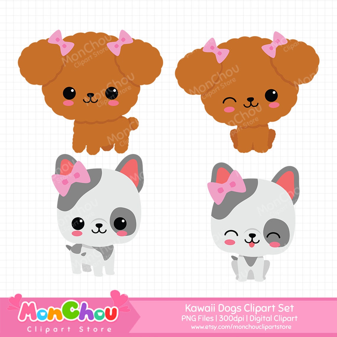 Kawaii Dogs Clipart Cute Doggies Clipart Set Instant | Etsy