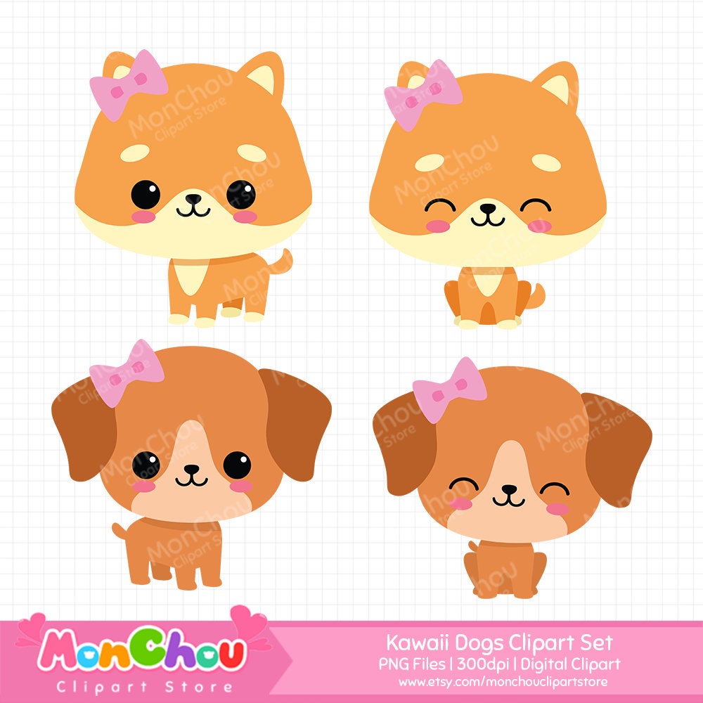 SALE 50% OFF Kawaii Dogs Clipart Cute Doggies Clipart Set Instant ...