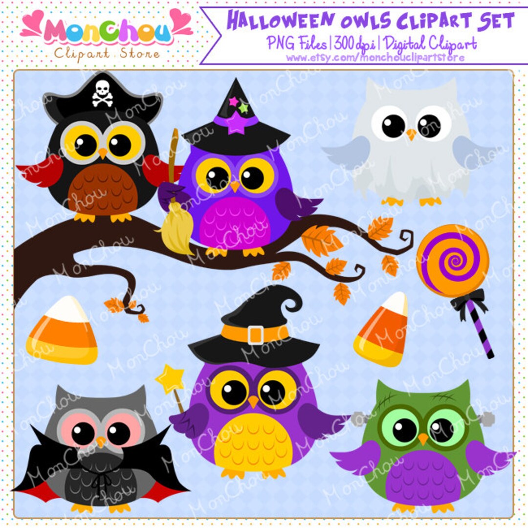 50% OFF SALE Halloween Owls Clipart for Commercial and - Etsy