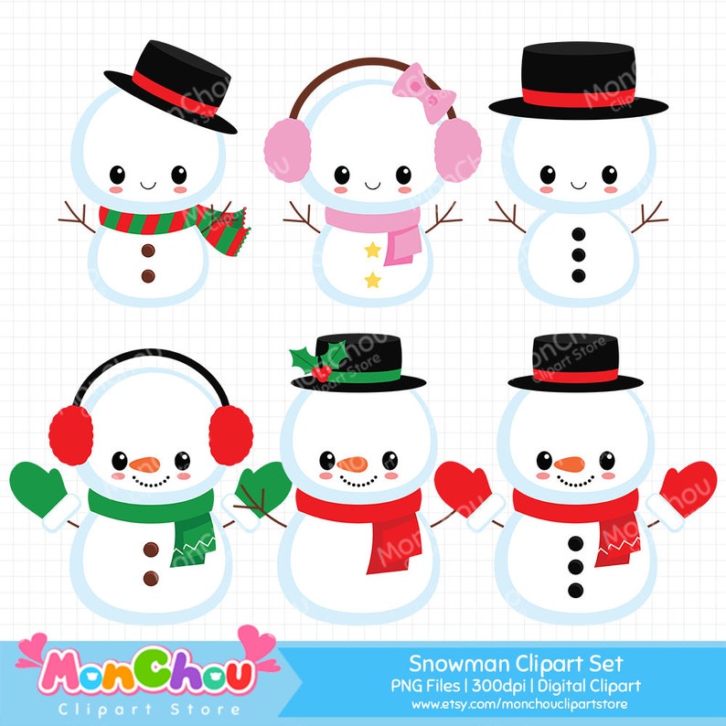 Snowman Clipart - Cute Snowman Clipart Set - Instant Download ...