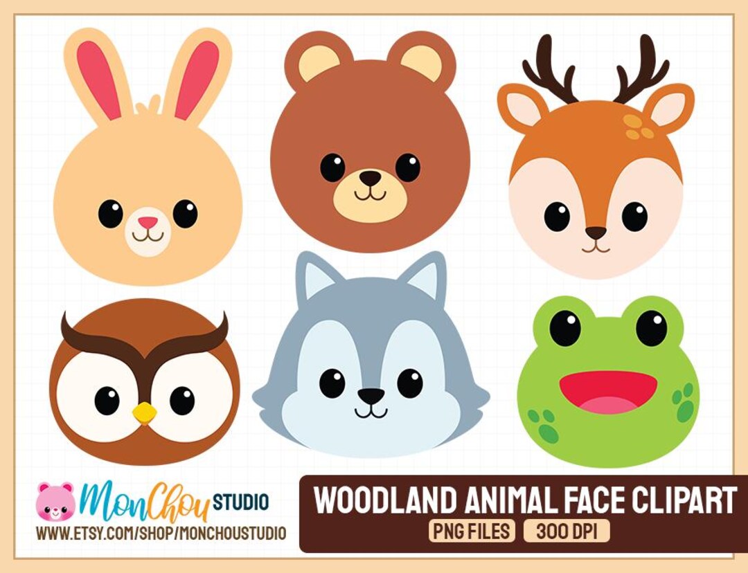 Woodland Animal Face Clipart - Cute Woodland Animal Heads Graphics ...