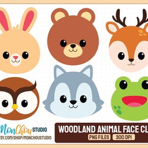 Woodland Animal Face Clipart Cute Woodland Animal Heads Graphics ...