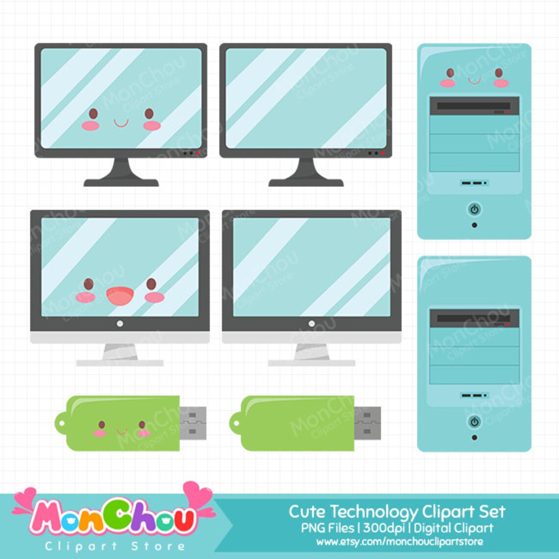 Kawaii Technology Clipart Cute Tech Clipart Set Instant | Etsy India
