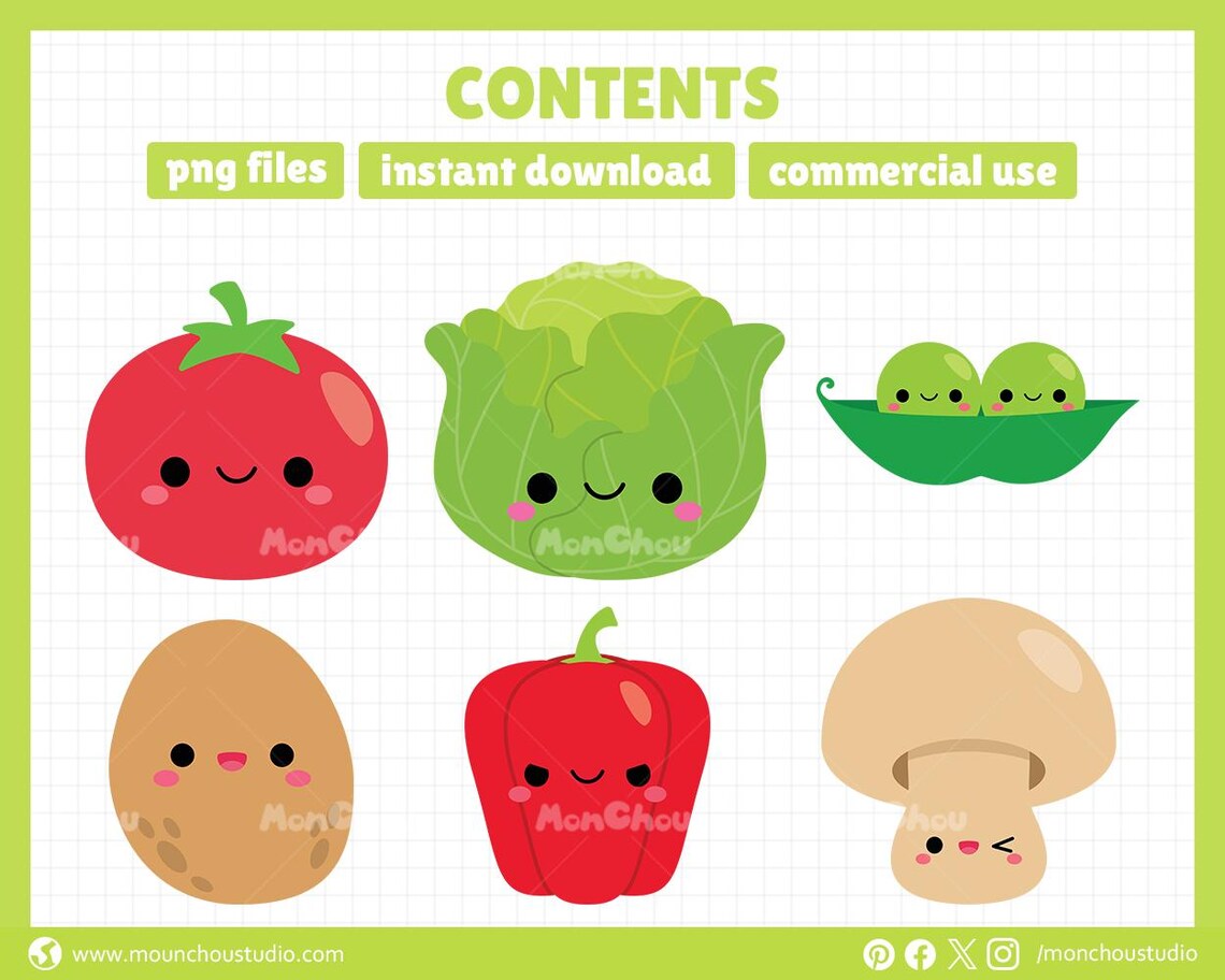 Cute Veggies Clipart Set - Kawaii Vegetable Printable Clip Art for ...