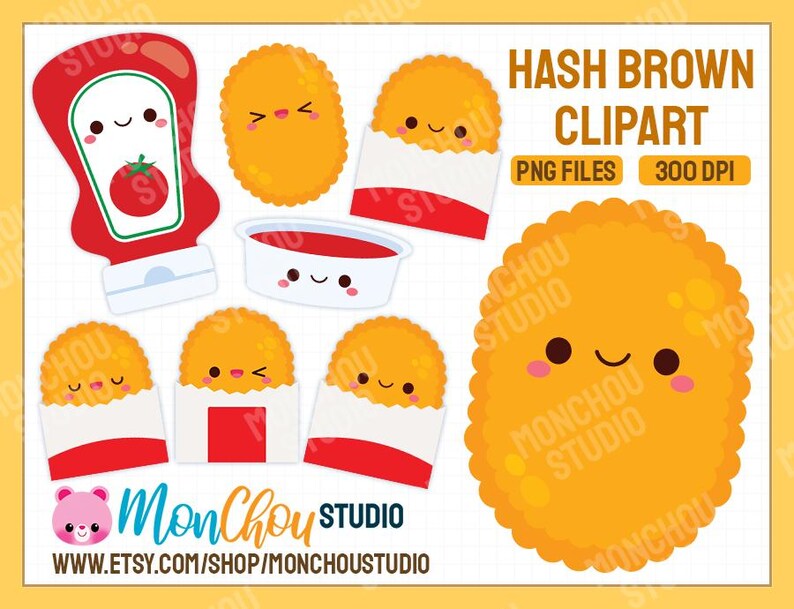 Hash Brown Clipart - Cute Kawaii Hash Browns Clip Art Set - Instant ...