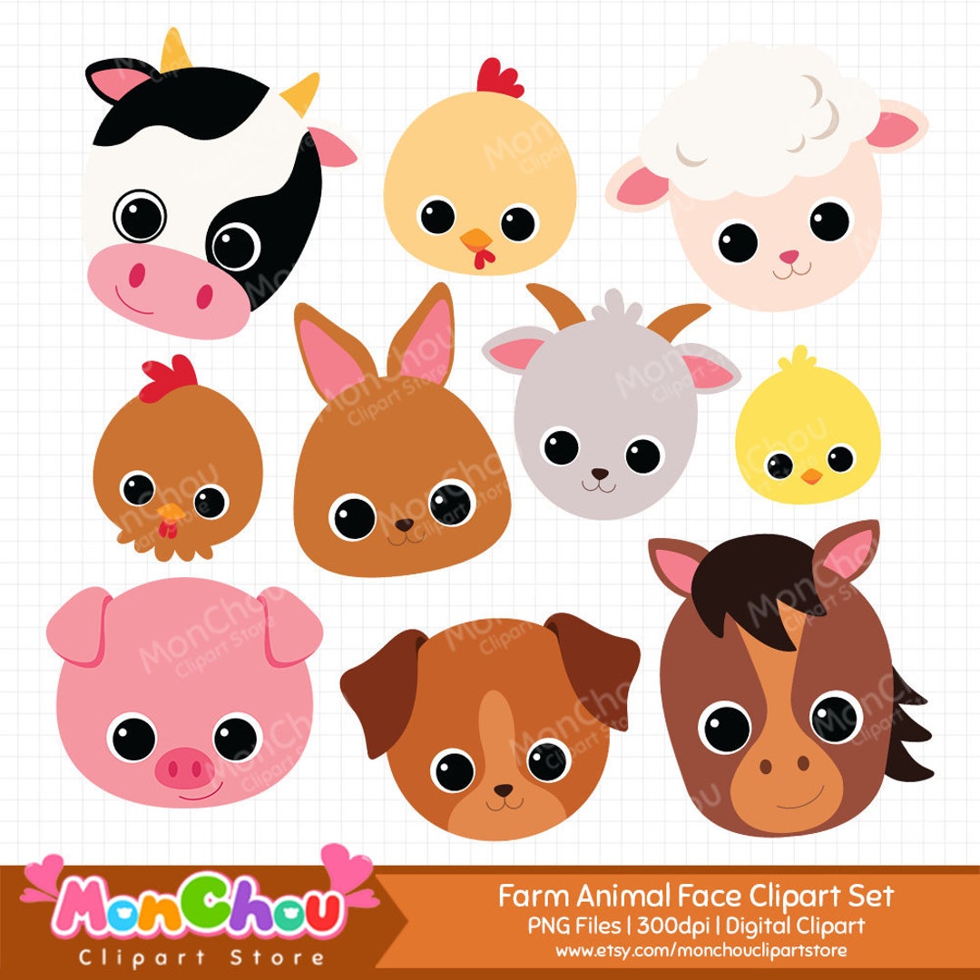 Farm Animal Face Clipart - Cute Farm and Barn Animal Face Graphics ...