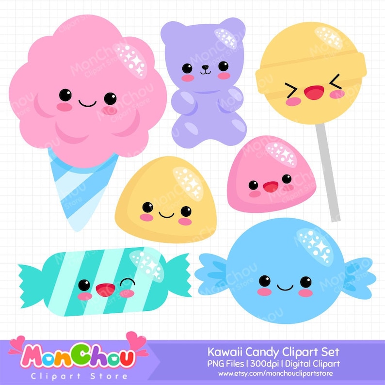 Kawaii Candy Clipart Candies and Sweets Clipart Set Instant Download ...